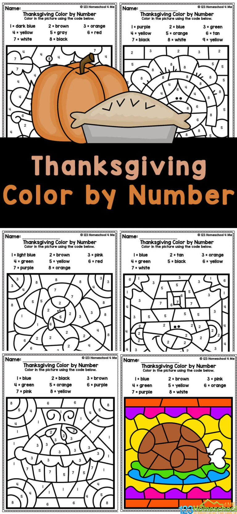 FREE Printable Thanksgiving Color By Number Worksheets