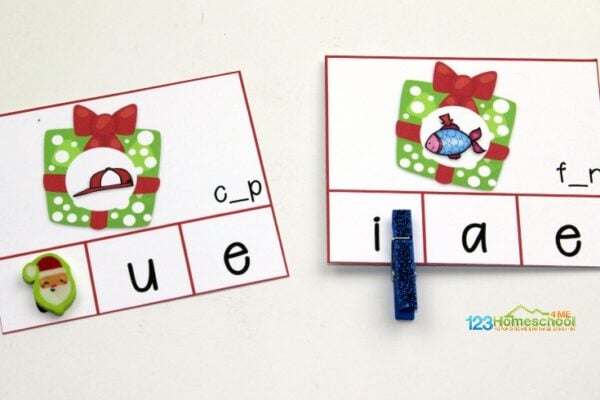 🎅 FREE Christmas CVC Words Clip Cards