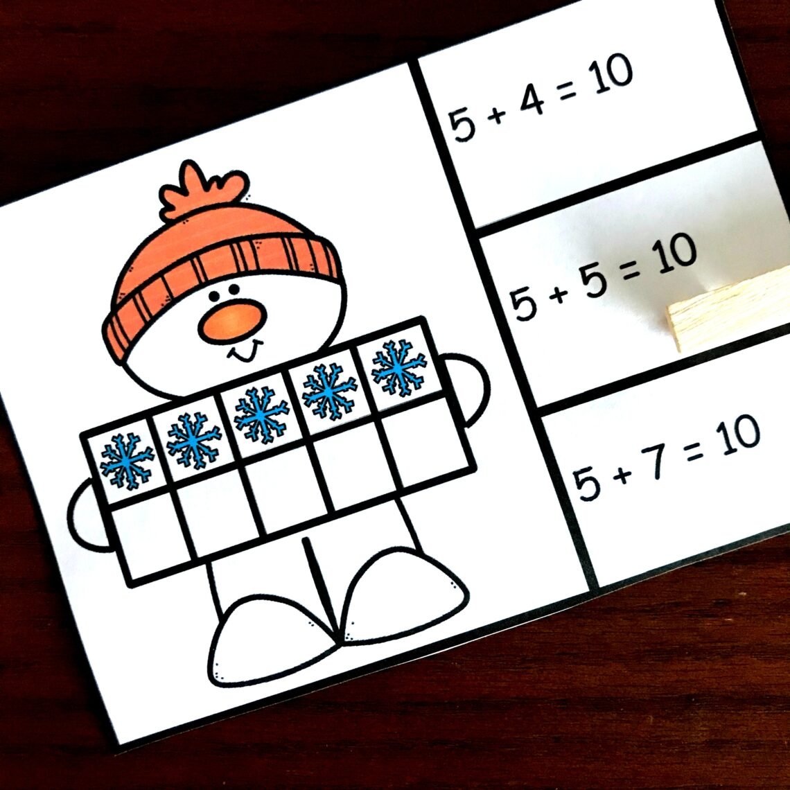 ⛄ FREE Printable Winter Snowman Math - Addition Within 10 Clip Cards