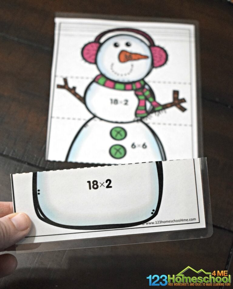 ⛄ FREE Printable Snowman Math Multiplication Puzzles for Winter
