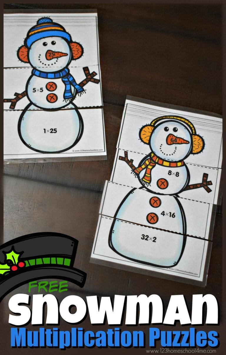 ⛄ FREE Printable Snowman Math Multiplication Puzzles for Winter