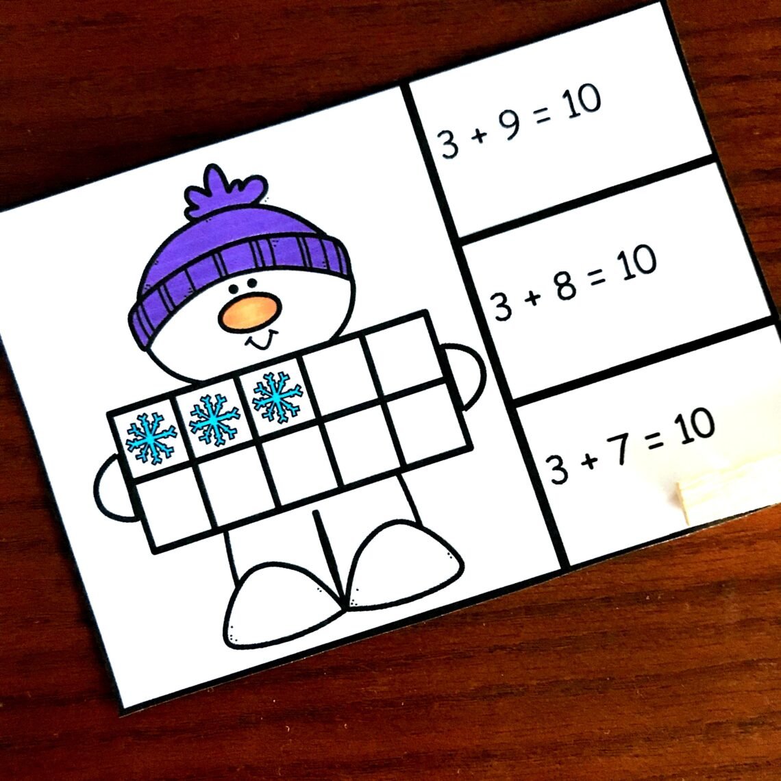 ⛄ FREE Printable Winter Snowman Math - Addition Within 10 Clip Cards