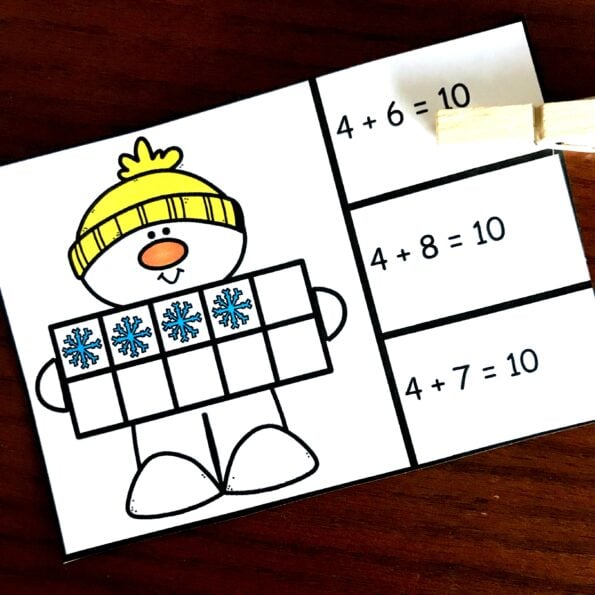 ⛄ FREE Printable Winter Snowman Math - Addition Within 10 Clip Cards