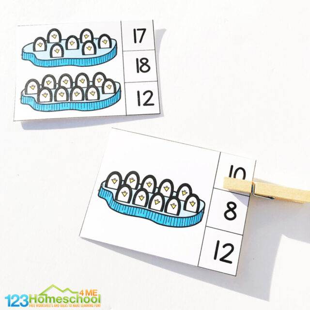 🐧 Free Penguins Math Game - Counting to 20 Winter Clip Cards
