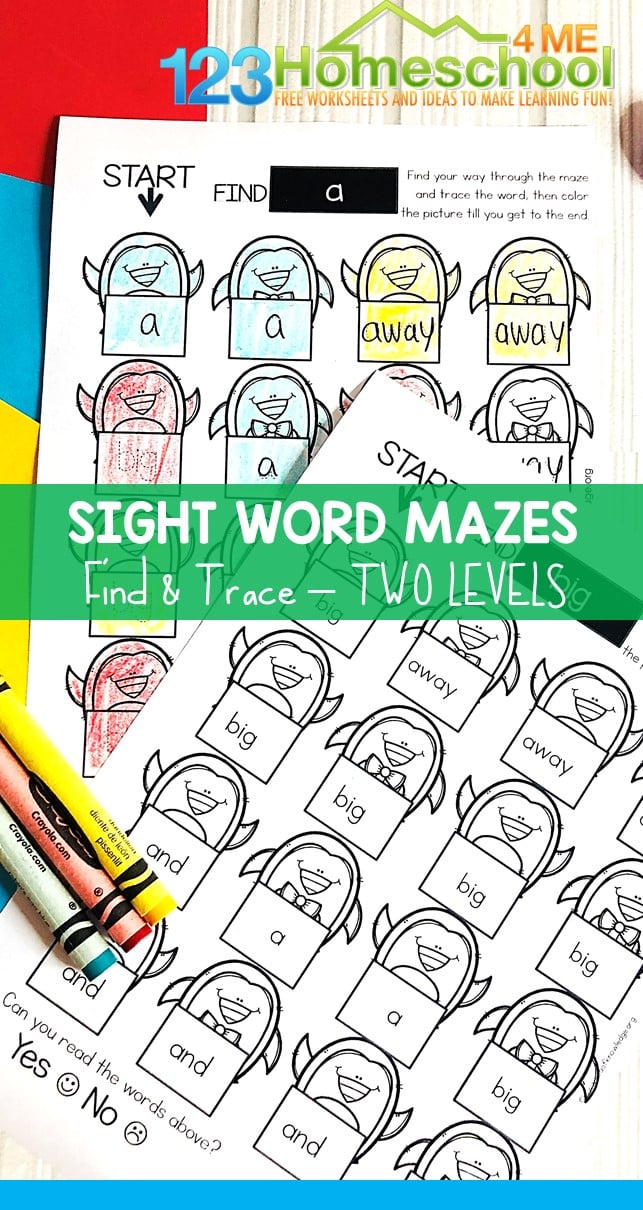 🐧 Penguin Pre K Sight Word Maze Worksheets