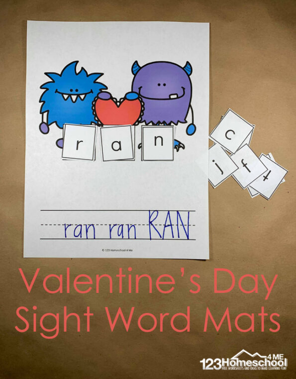 FREE Valentine’s Day Sight Word Mat Worksheets
