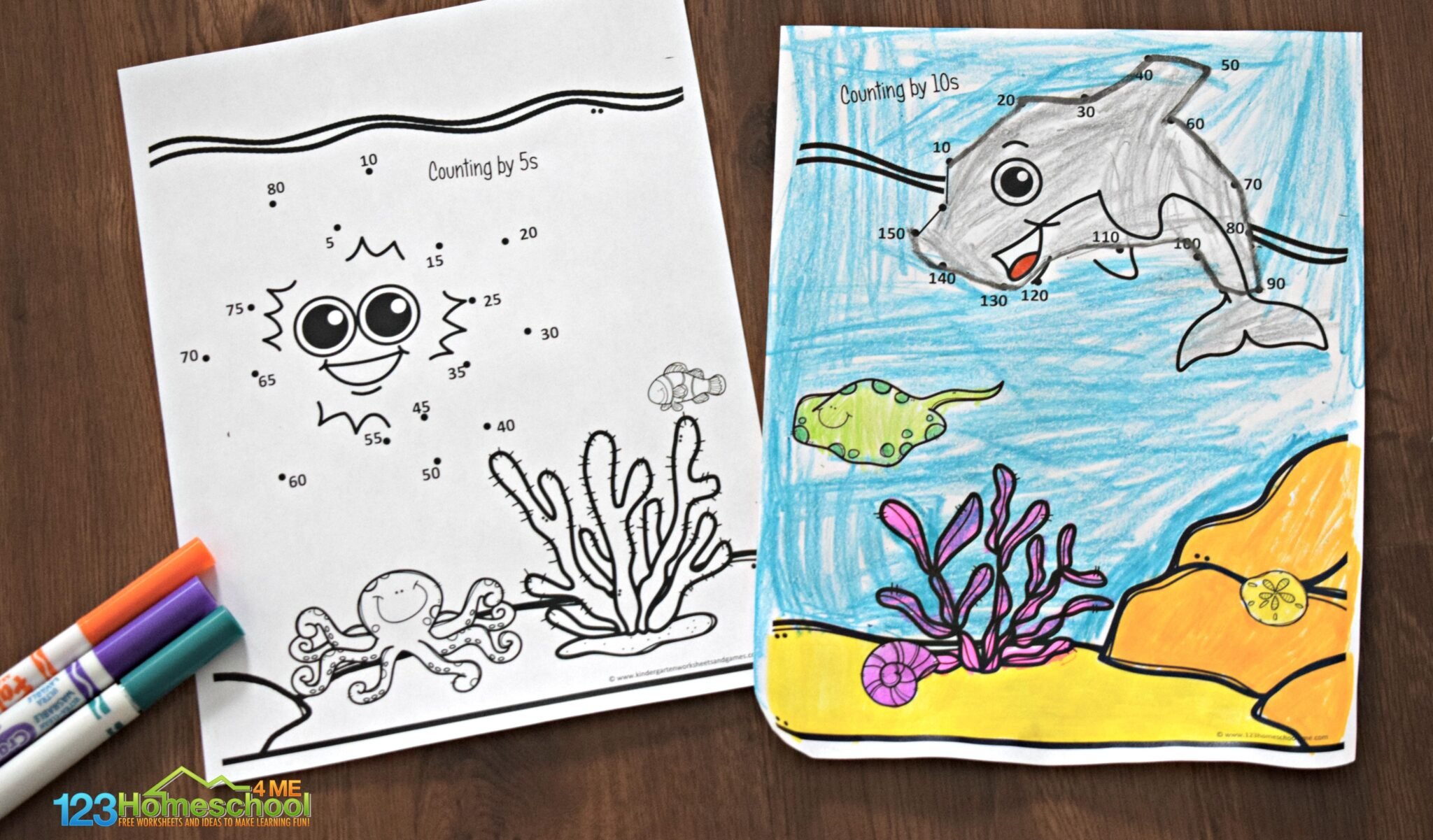 FREE Under the Sea Skip Counting Dot to Dot Worksheets
