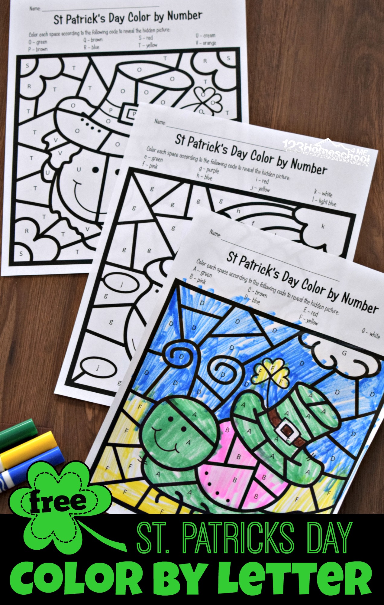 🍀 FREE Printable St Patricks Day Color by Letter Worksheets