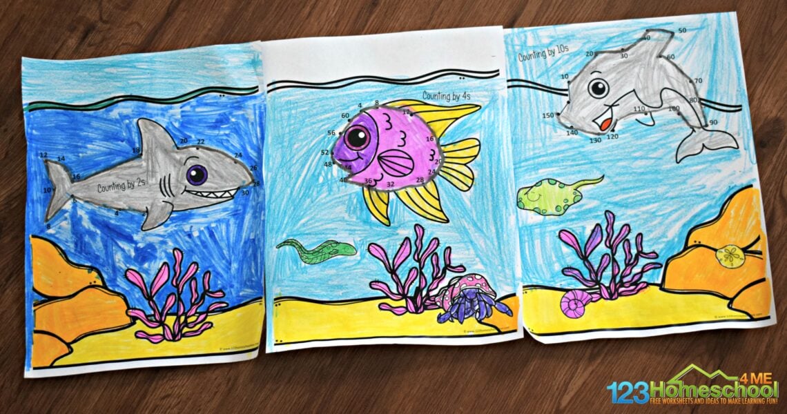 FREE Under the Sea Skip Counting Dot to Dot Worksheets