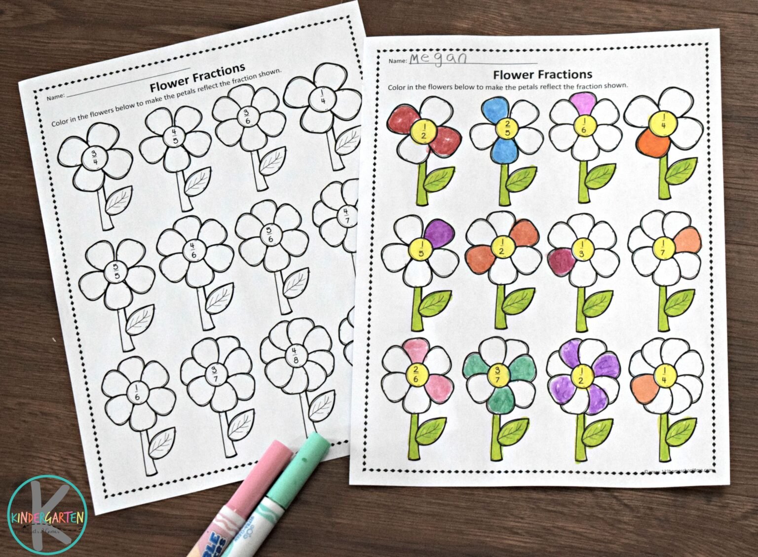 FREE Fraction Flowers Puzzles and Worksheets