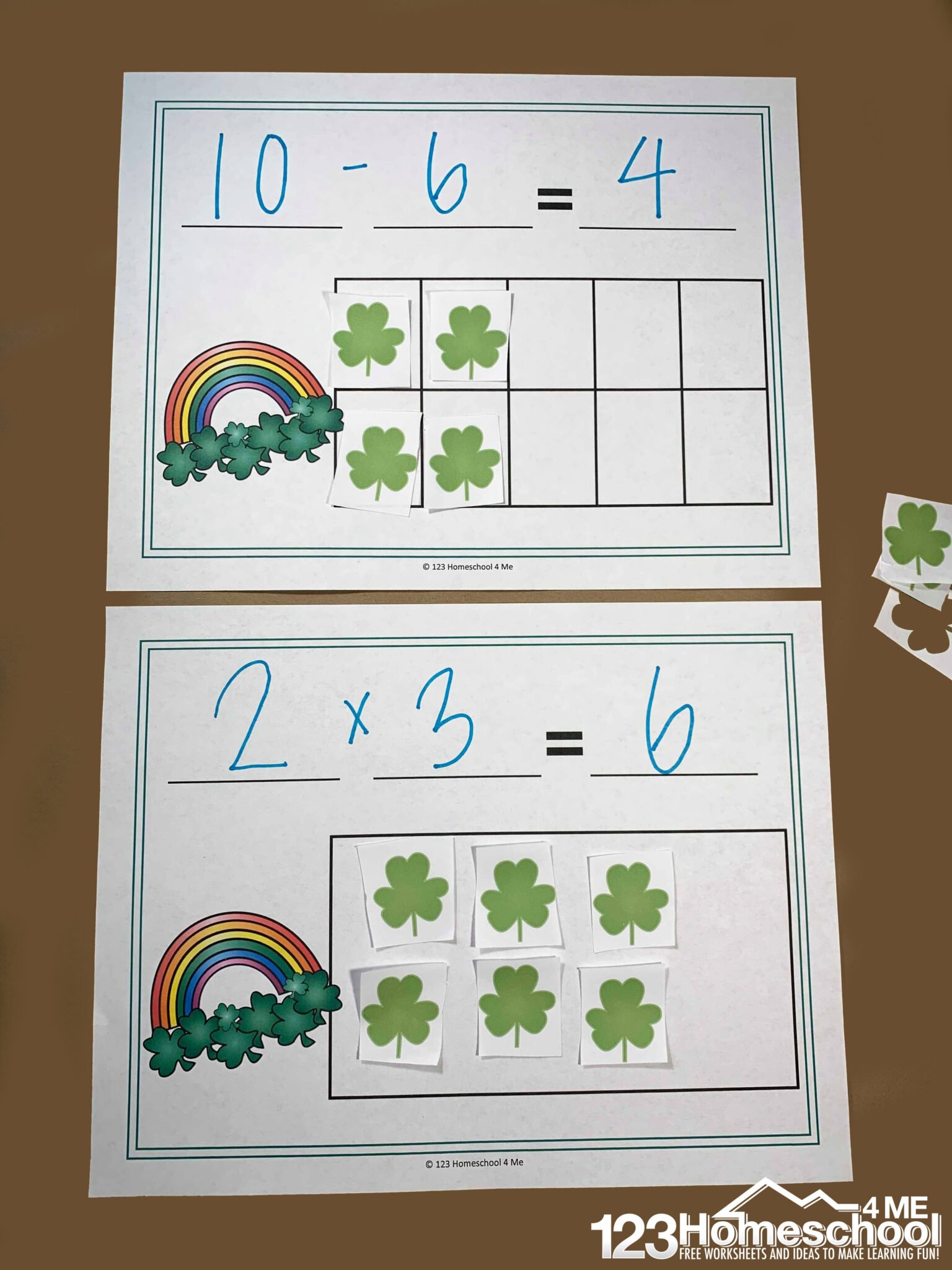 🍀 FREE St Patrick’s Day Math Equation Mats Printable (K-4th grade)