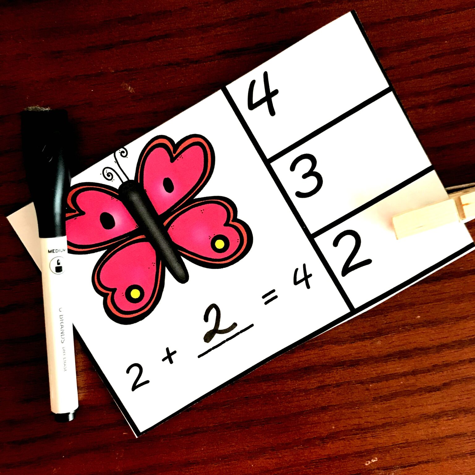 FREE Butterfly Missing Addend Clip Card Activity