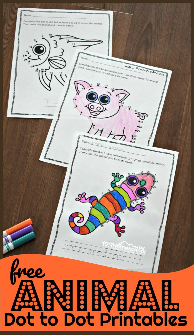 🐷🦝🐟 FREE FREE Animal Dot to Dot Printables