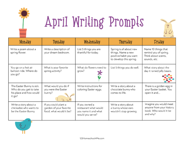 ️ FREE Printable April Writing Prompts Calendar