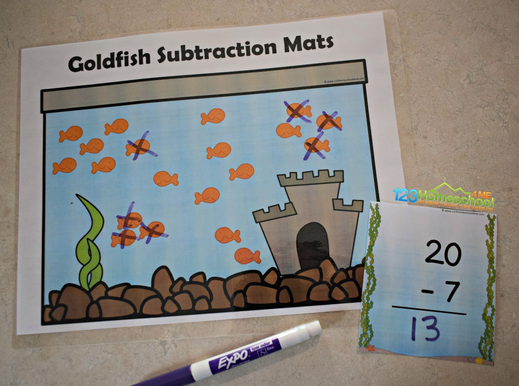 FREE Printable Goldfish Kindergarten Subtraction Game