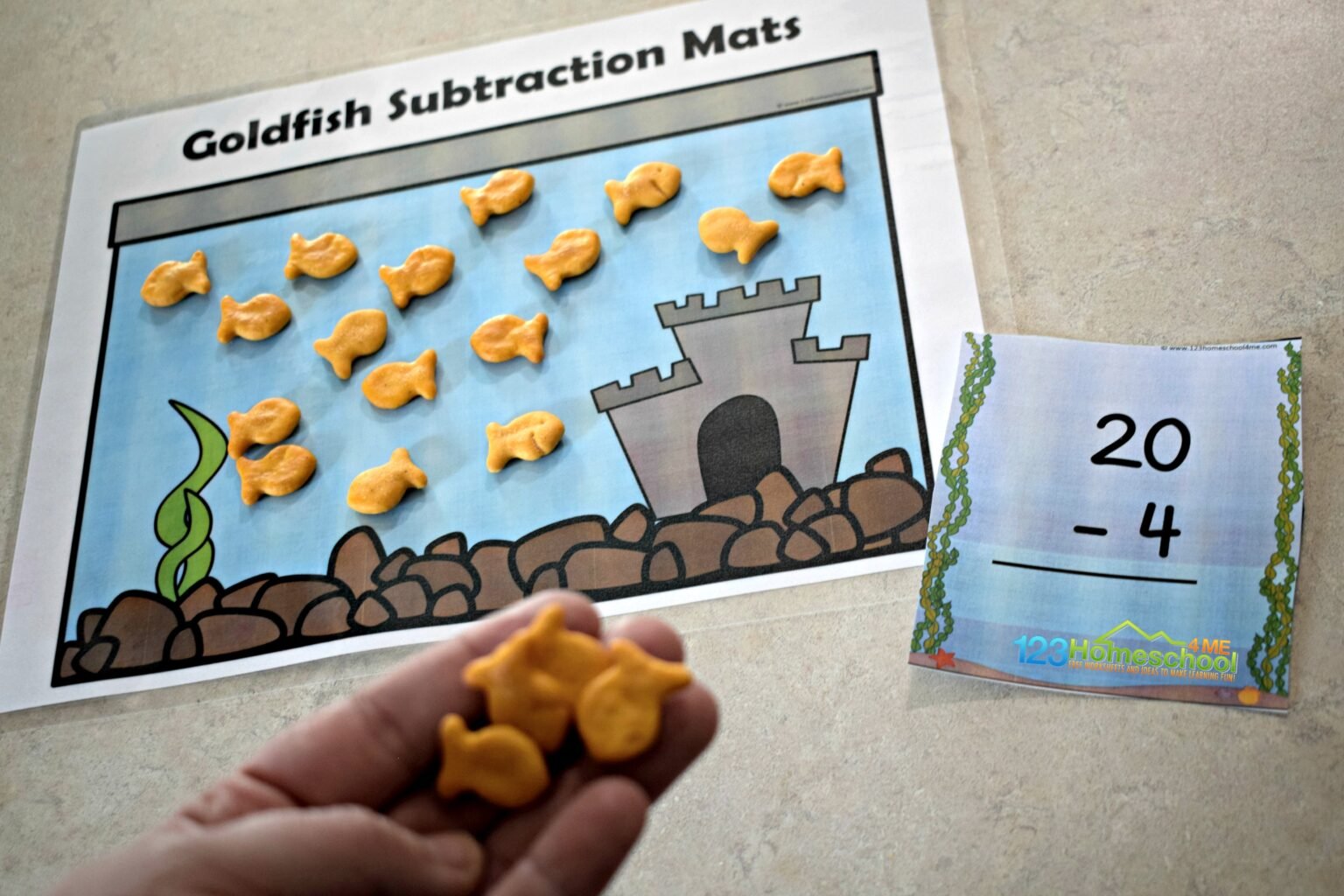 FREE Printable Goldfish Kindergarten Subtraction Game