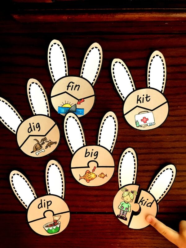 Printable Bunny Short i Word Puzzles - Spring Activities for Kindergarten