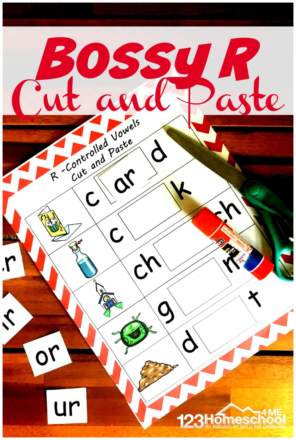Cut and Paste Bossy r Controlled Vowel Worksheet Activity