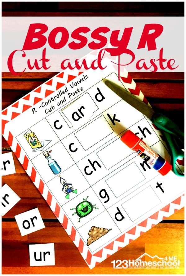 Cut and Paste Bossy r Controlled Vowel Worksheet Activity