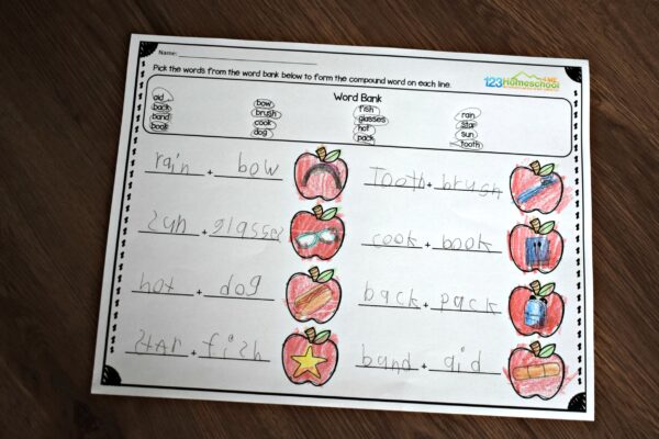 🍏 FREE Apple Compound Words Worksheets