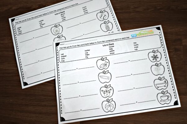 🍏 FREE Apple Compound Words Worksheets