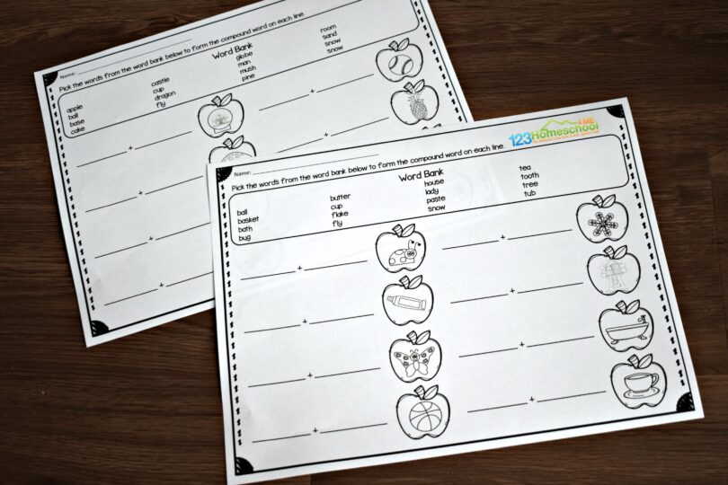 🍏 FREE Apple Compound Words Worksheets