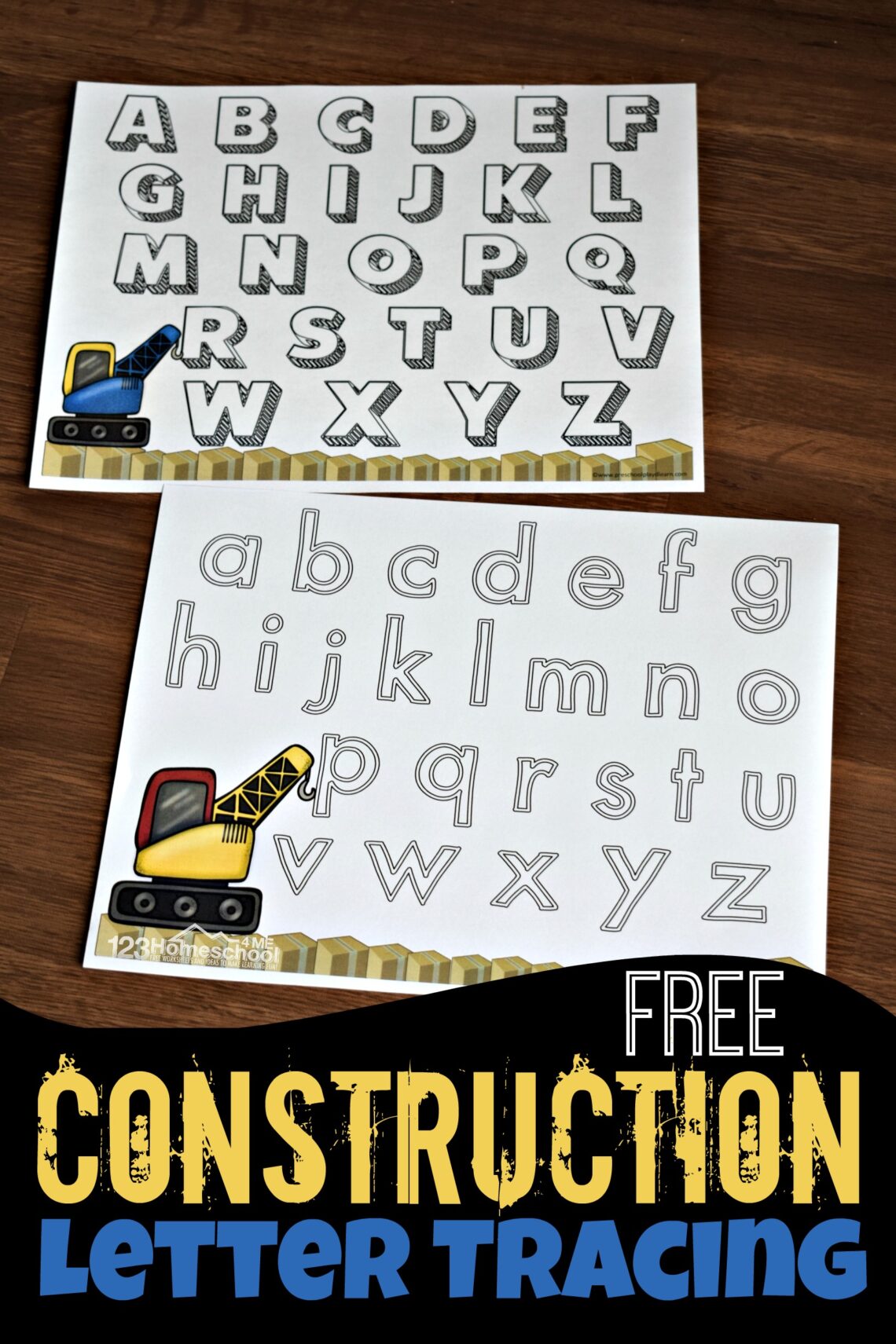 🚧 FREE Construction Theme Letter Tracing Worksheets