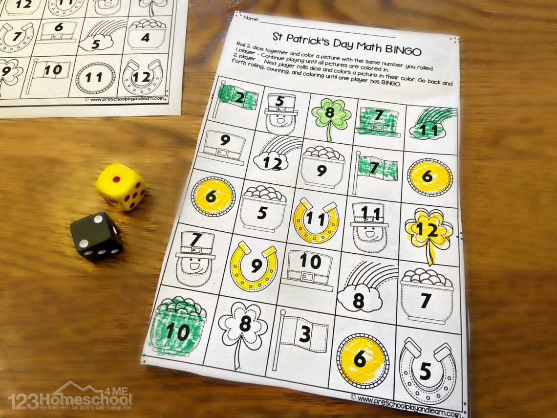 🍀 FREE St Patricks Day Math Bingo Printables
