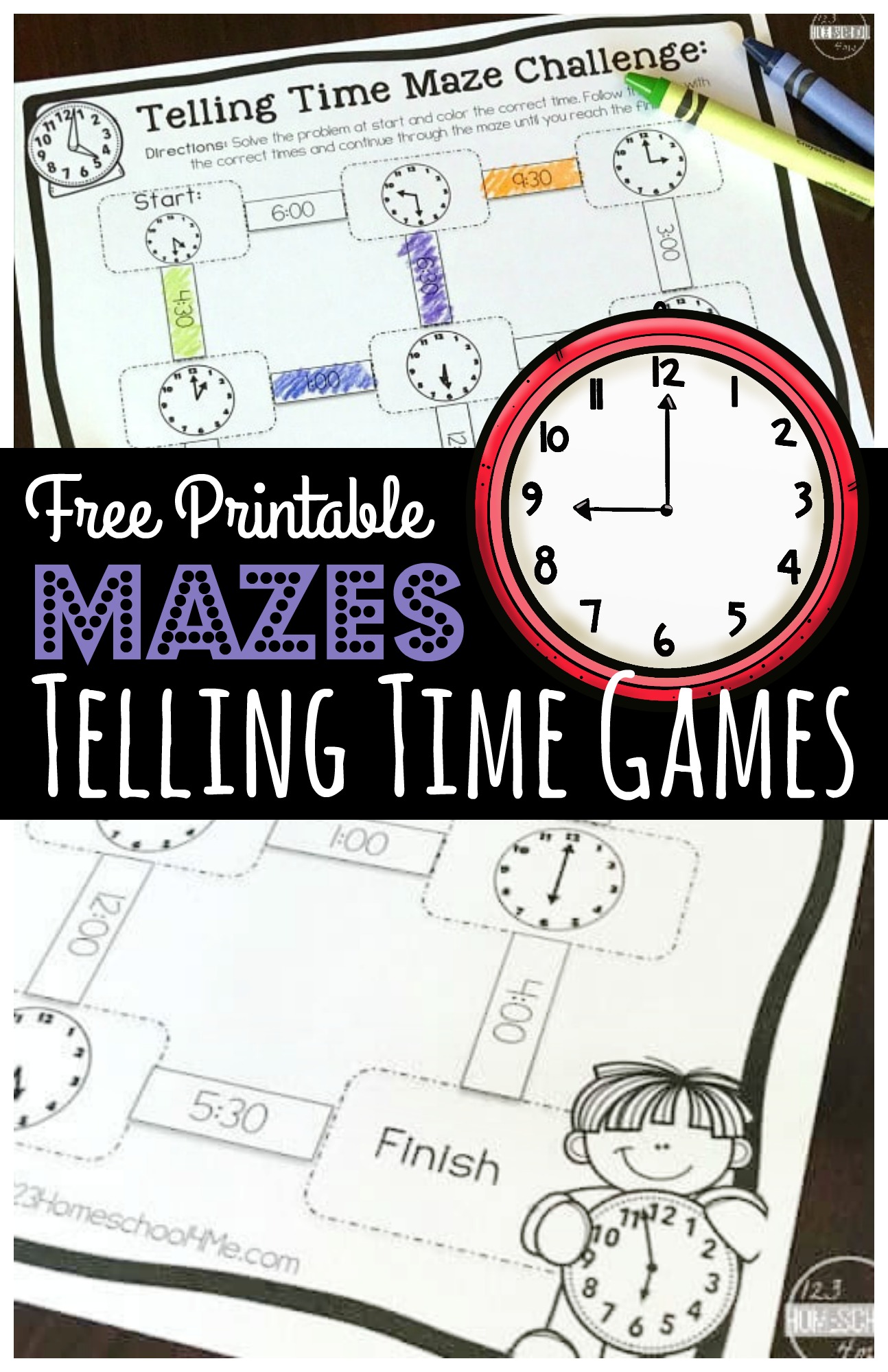 FREE Free Printable Telling Time Games Mazes