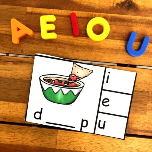 FREE Printable Missing Vowels Clip Cards Activity for Kindergarten