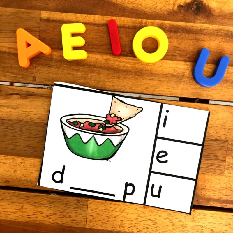 FREE Printable Missing Vowels Clip Cards Activity for Kindergarten