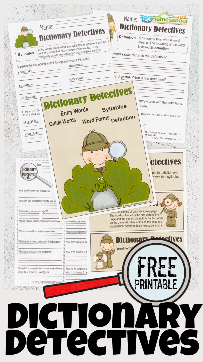 🔍FREE Dictionary Detective Skills Worksheets for Kids