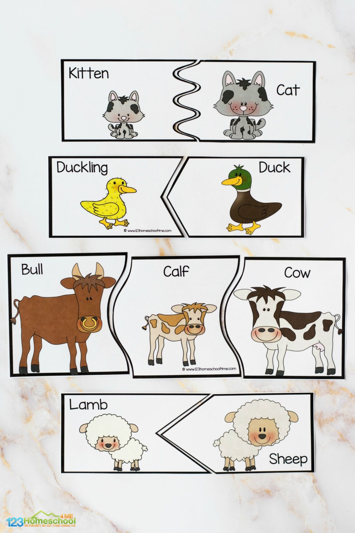 🐔 FREE Farm Animals and their Babies Printables Puzzles Activities