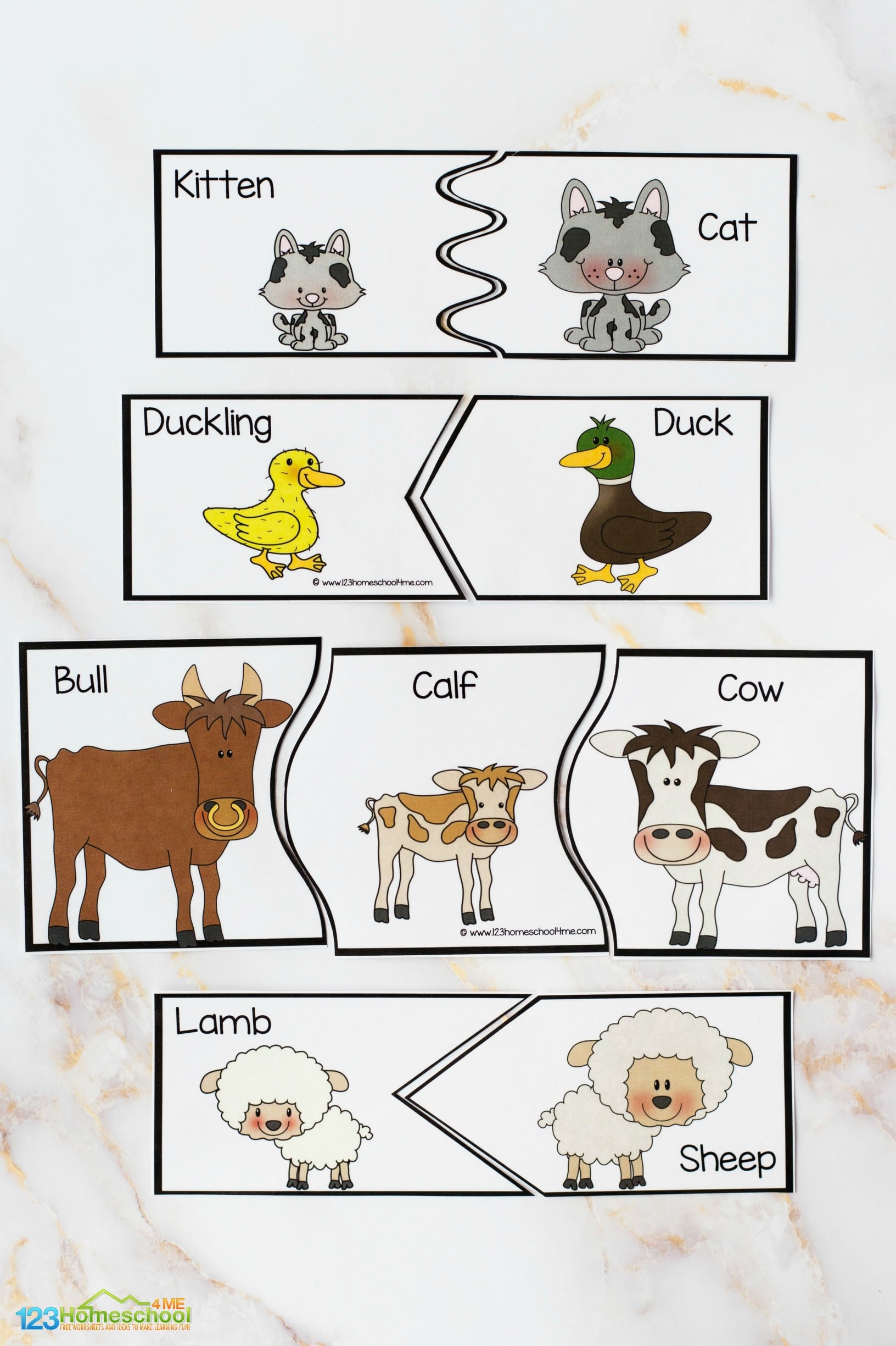 🐔 FREE Farm Animals and their Babies Printables Puzzles Activities