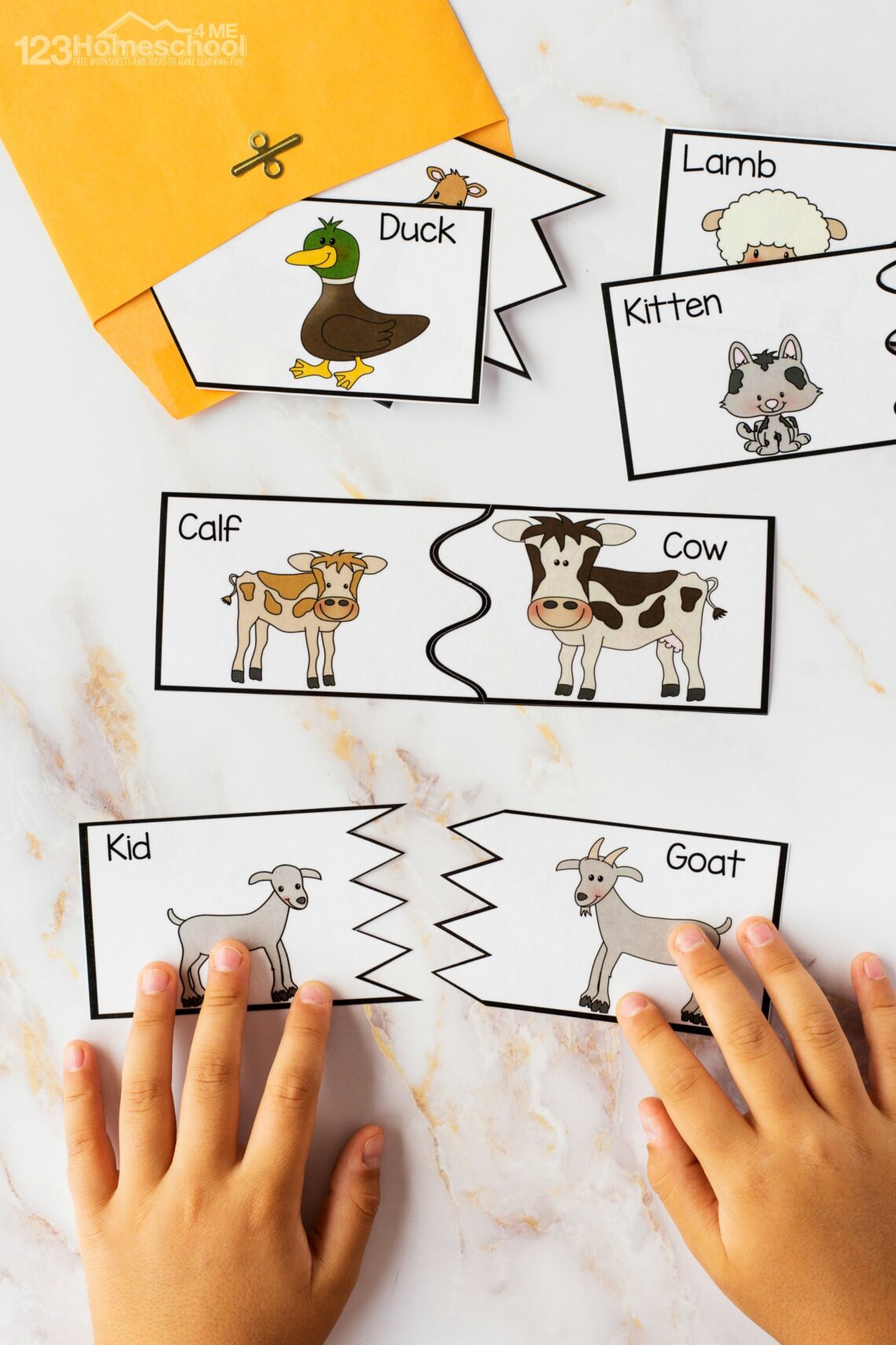 🐔 FREE Farm Animals and their Babies Printables Puzzles Activities