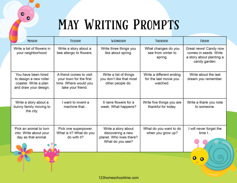 ️ FREE Printable May Writing Prompts Calendar