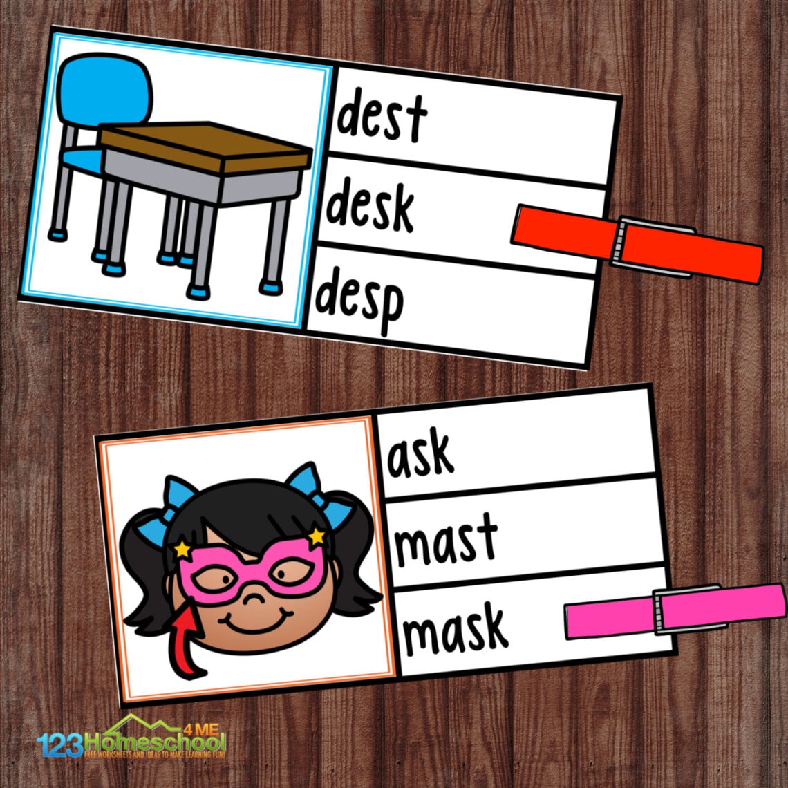 FREE Printable Final S Blends Words Clip Cards