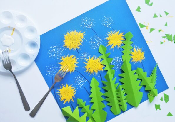 Beautiful Dandelion Craft and Art Project for Kids with Fork Technique