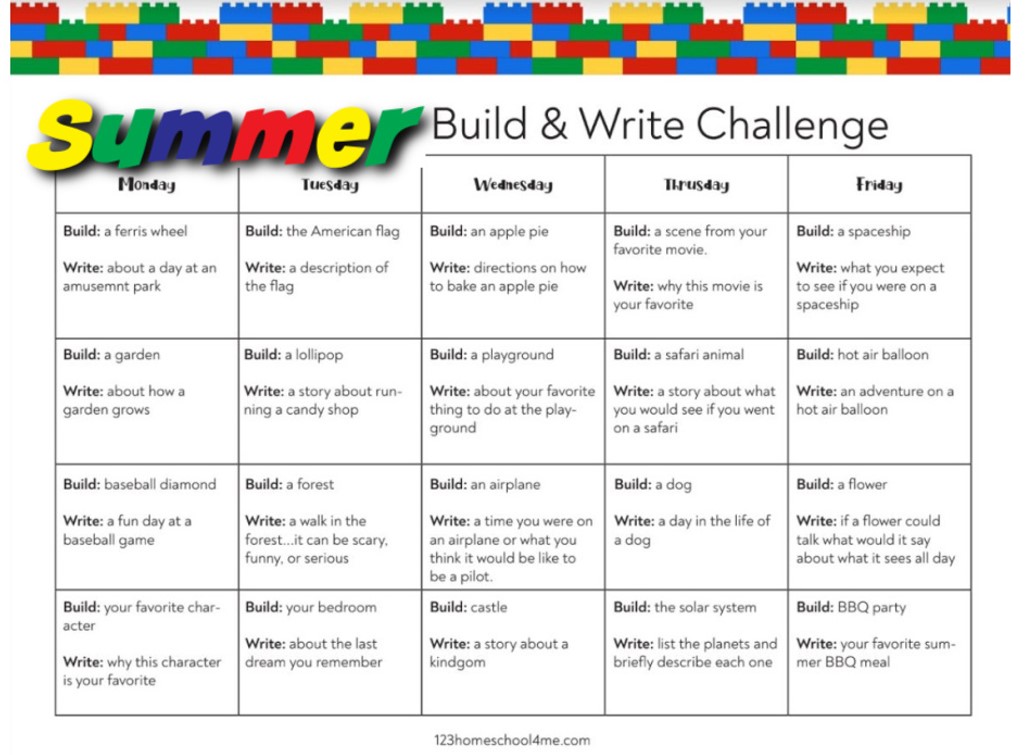 Lego Build and Write Summer Creative Writing Prompts and Challenges