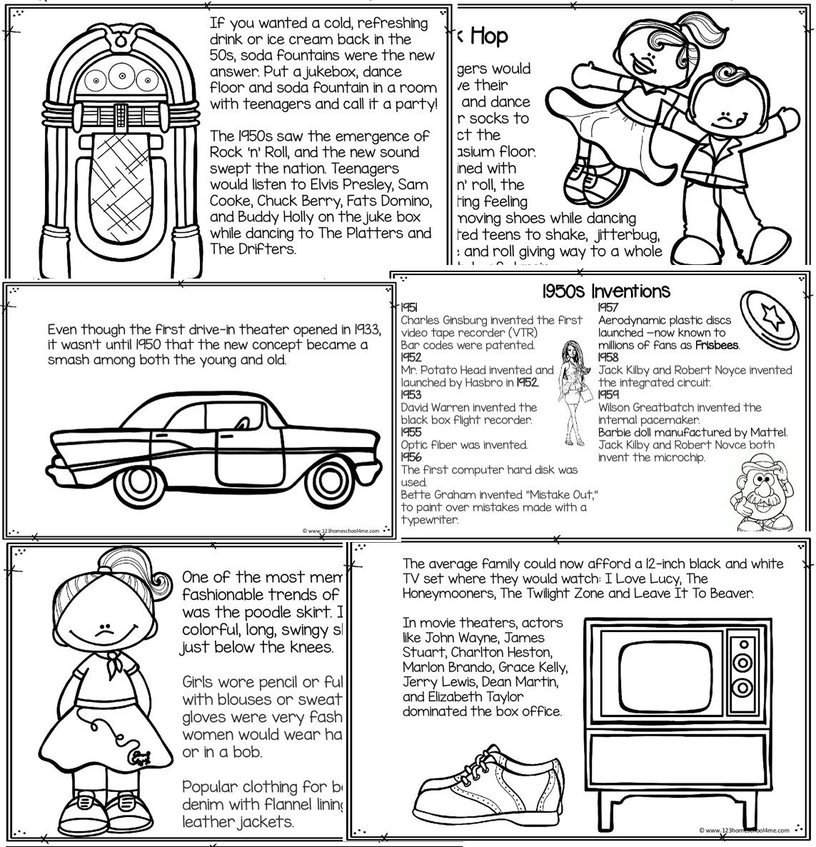 1950s for Kids - Printable Book to Read, Color, and Learn - Printable ...