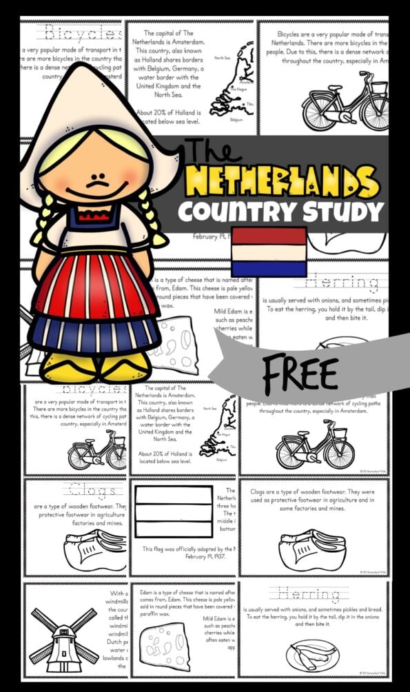 🌷 FREE Netherlands for Kids Printable Book to Color and Learn