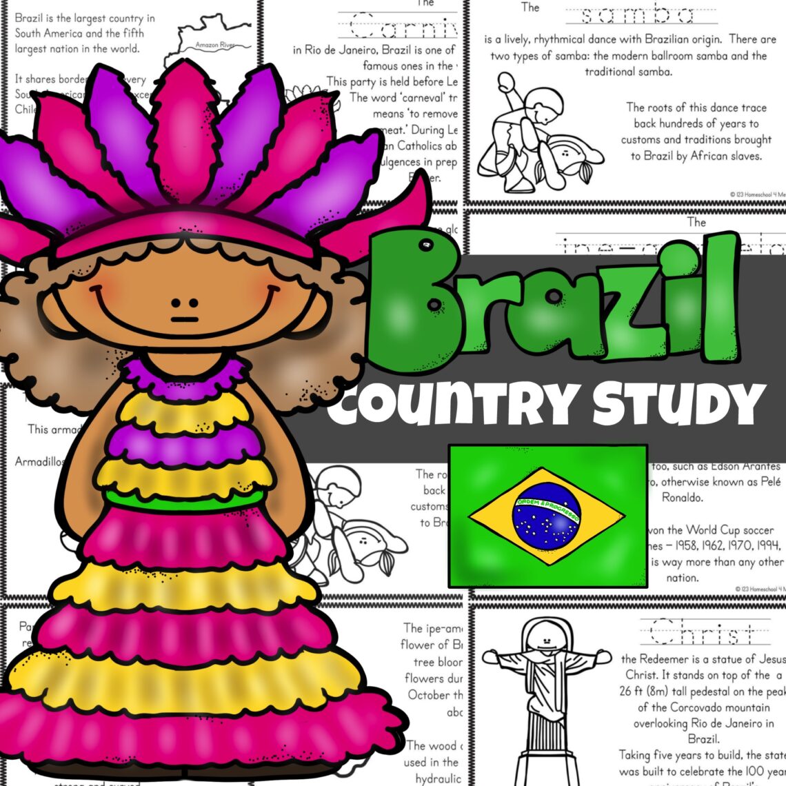 🦜 FREE Brazil For Kids Printable Reader Book - Color, Read, & Learn
