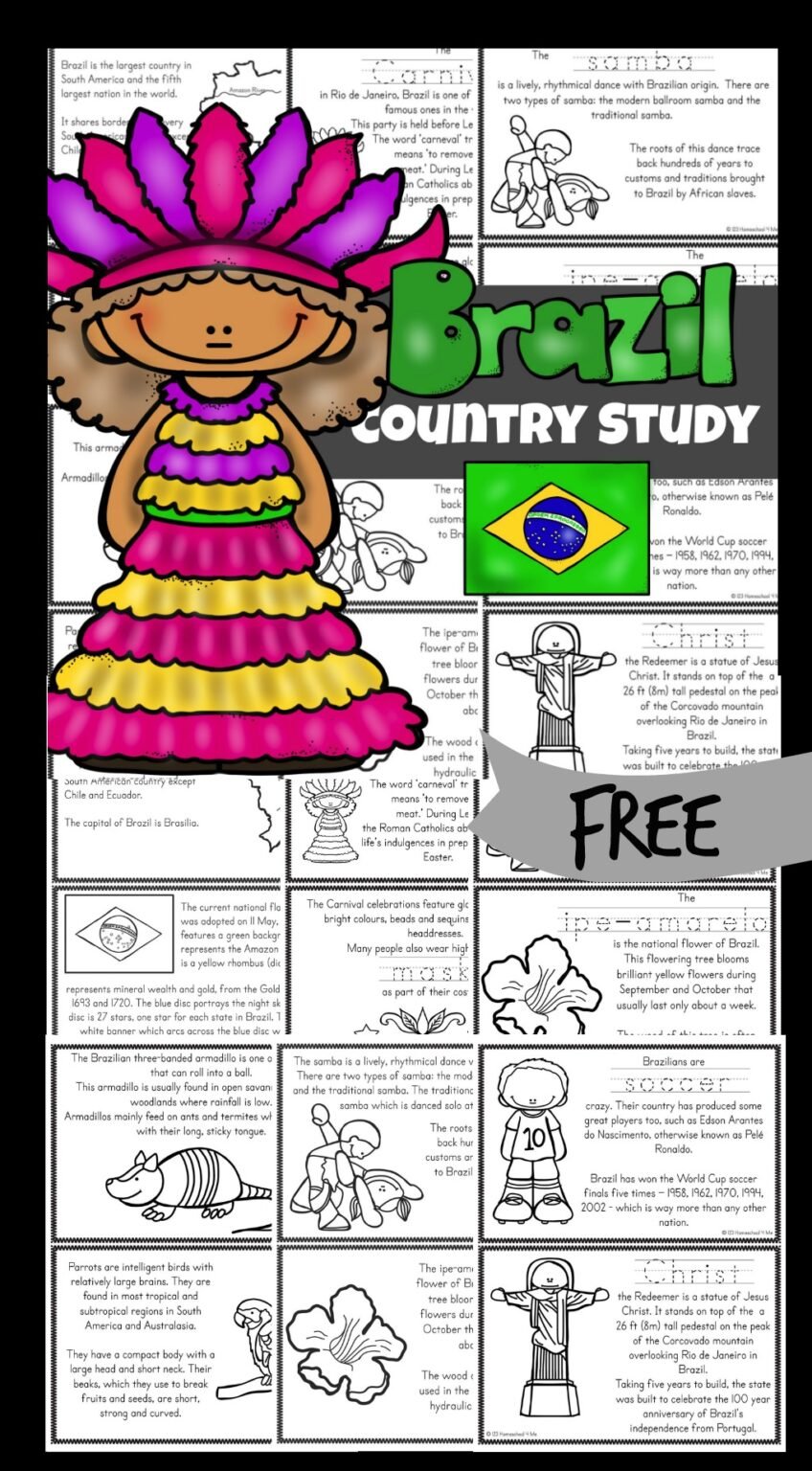 🦜 FREE Brazil For Kids Printable Reader Book - Color, Read, & Learn