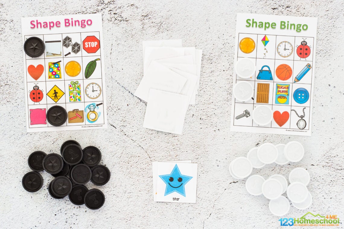 🔵🟪🔺💛 FREE Printable Shape Bingo Game for Kids