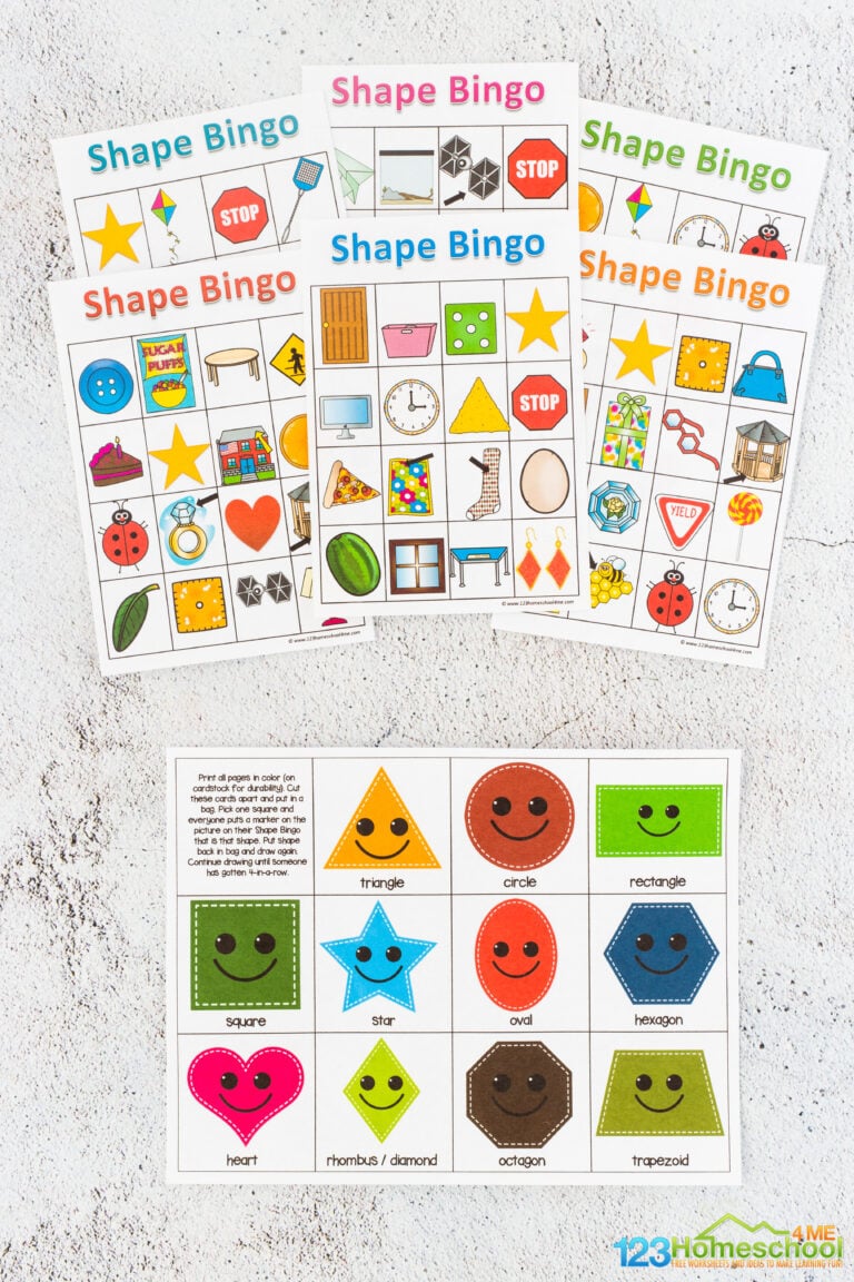 🔵🟪🔺💛 FREE Printable Shape Bingo Game for Kids