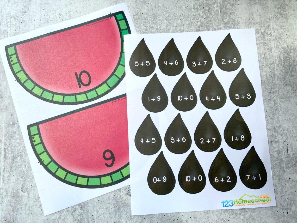 🍉 FREE Watermelon Math - Addition within 10 Activity