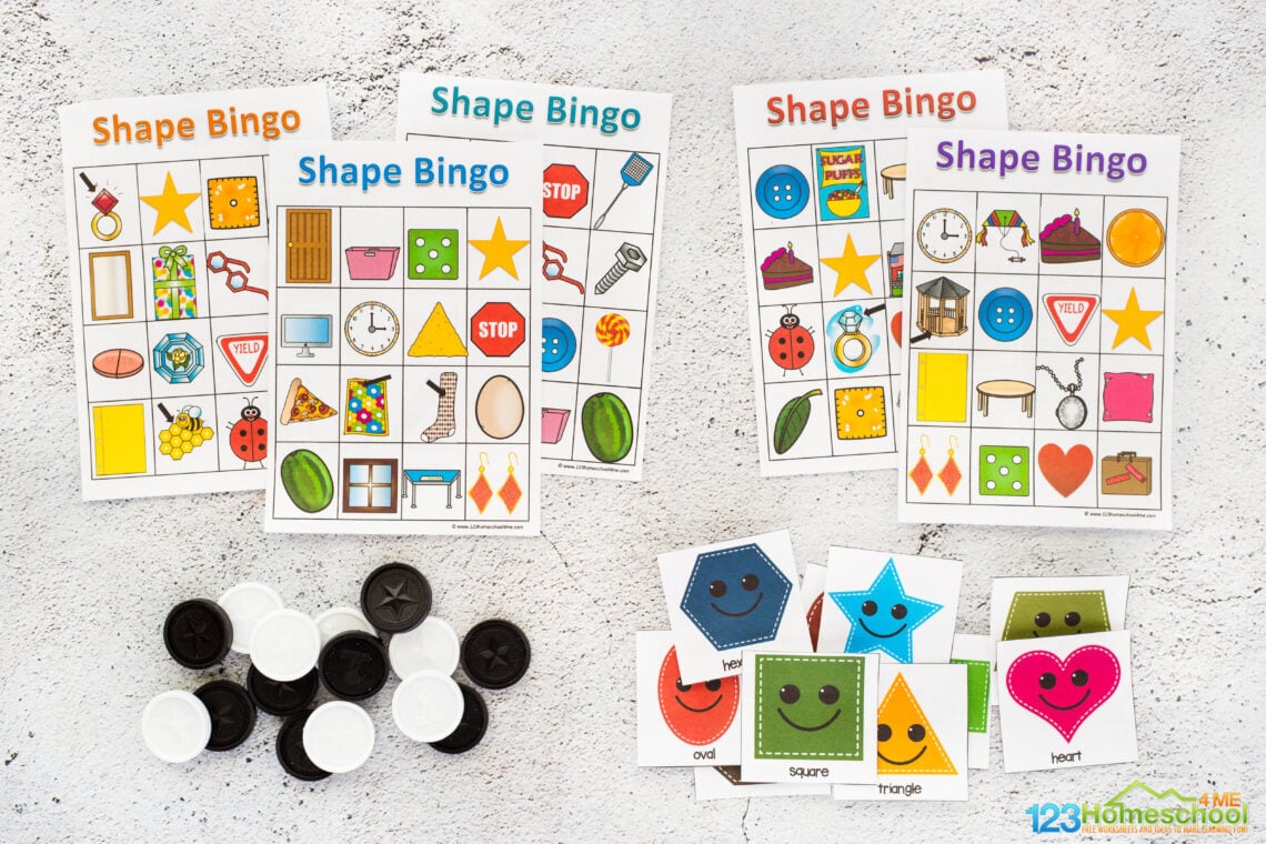 🔵🟪🔺💛 FREE Printable Shape Bingo Game for Kids