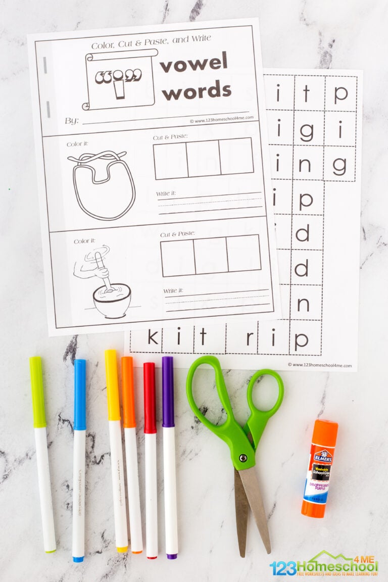 FREE Printable Short i CVC Words Cut and Paste Worksheets