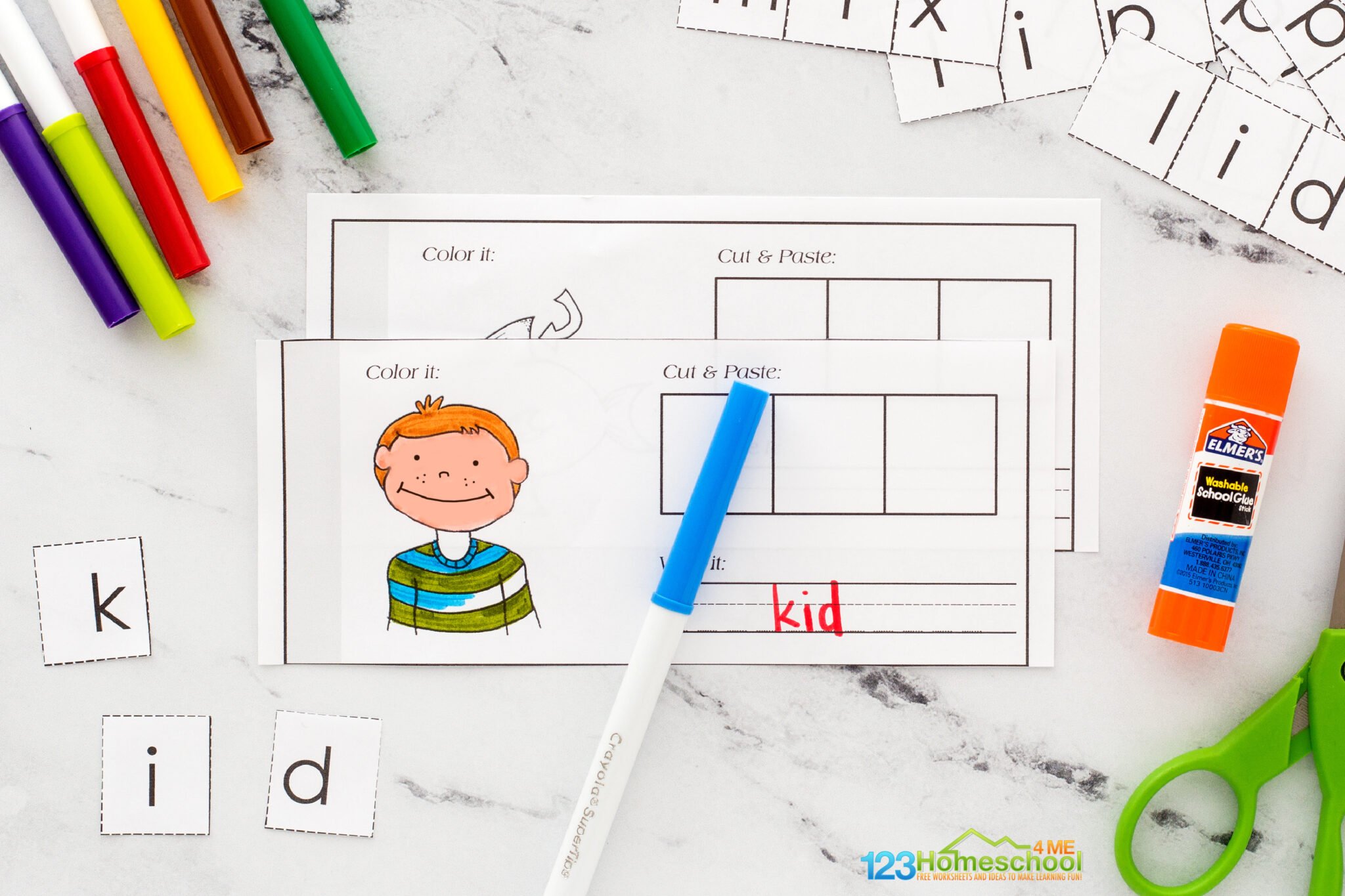 FREE Printable Short i CVC Words Cut and Paste Worksheets