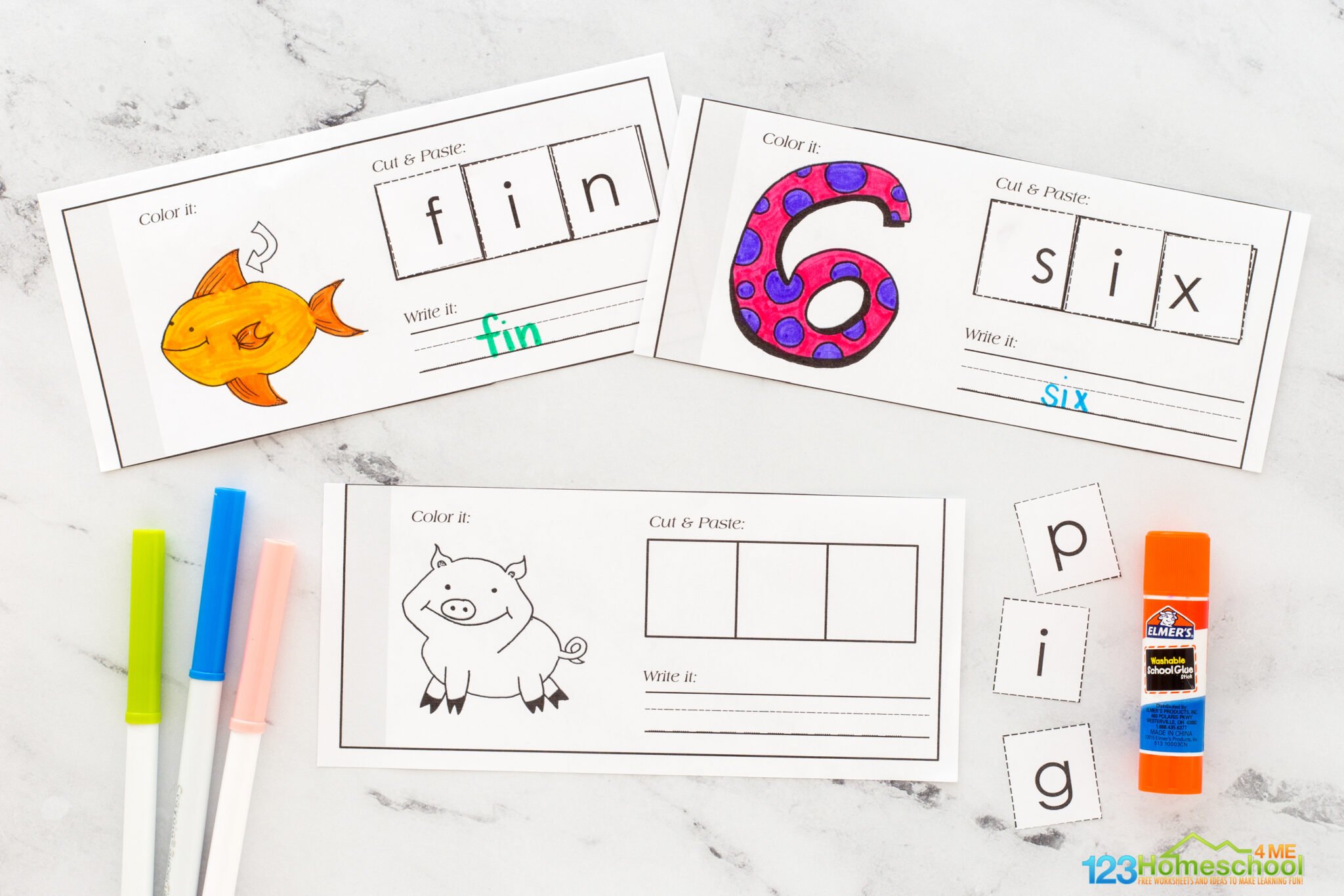 FREE Printable Short i CVC Words Cut and Paste Worksheets